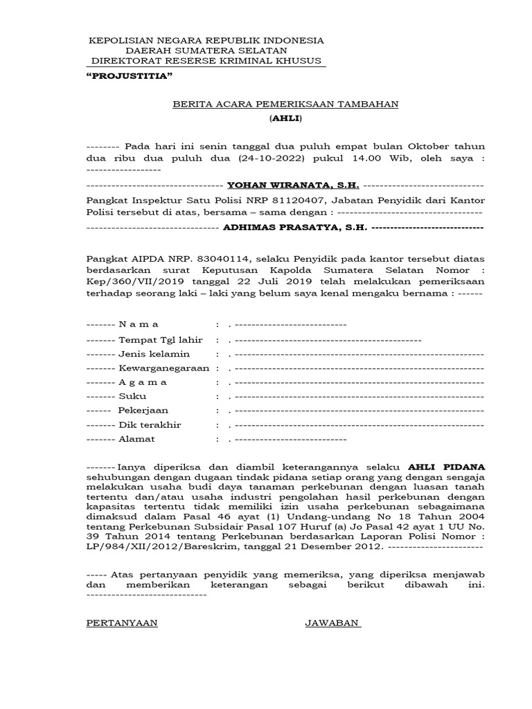 BAP AHLI PIDANA Baru | PDF