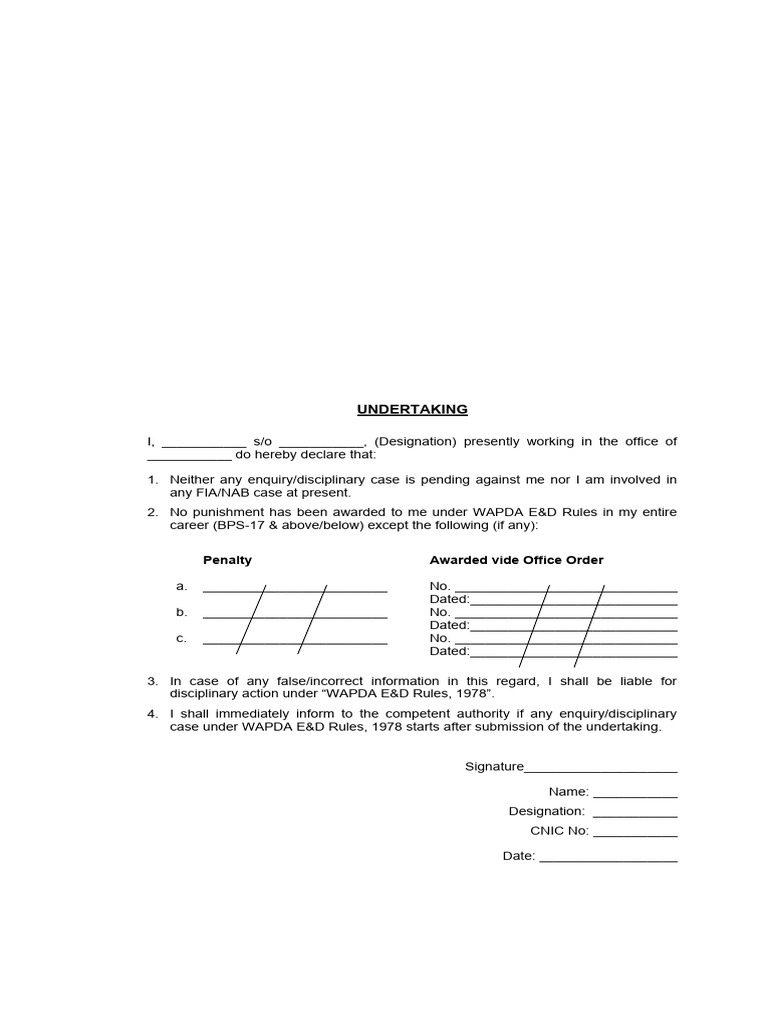 Undertaking Specimen | PDF