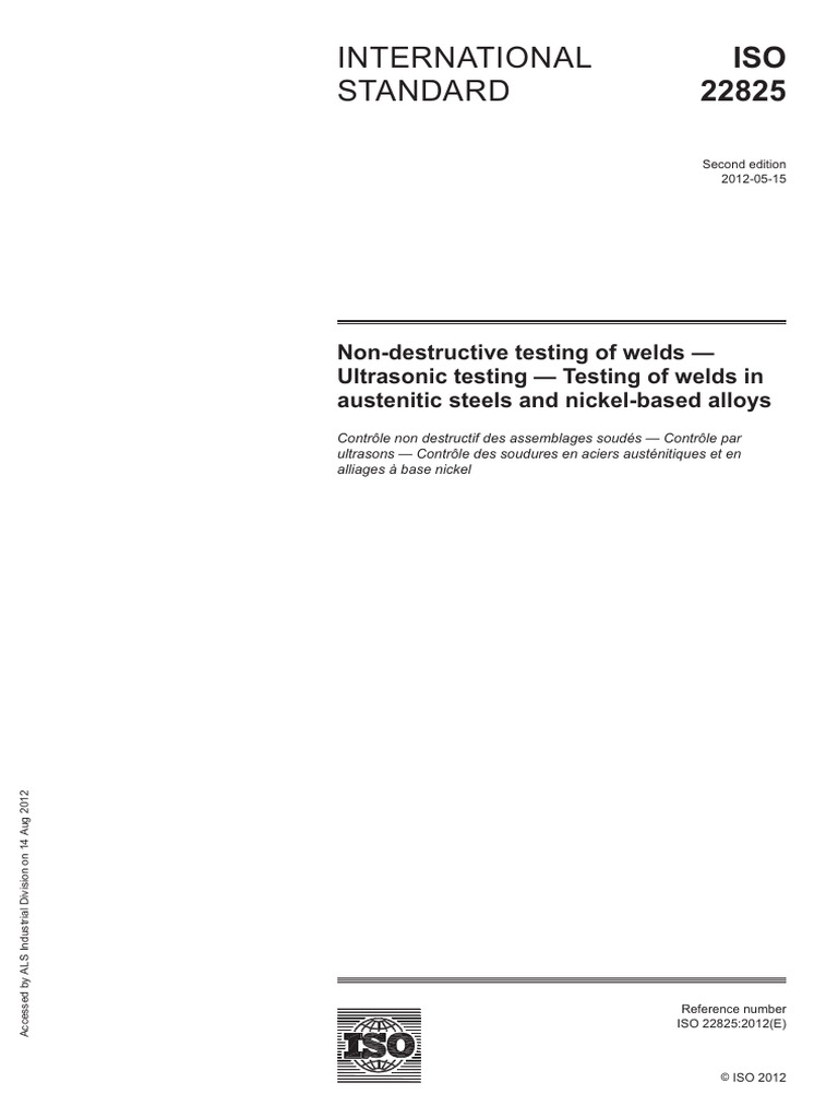 ISO - 22825-2012 Non-Destructive Testing of Welds - Ultrasonic Testing ... ISO - 22825-2012 Non-Destructive Testing of Welds - Ultrasonic Testing ...
