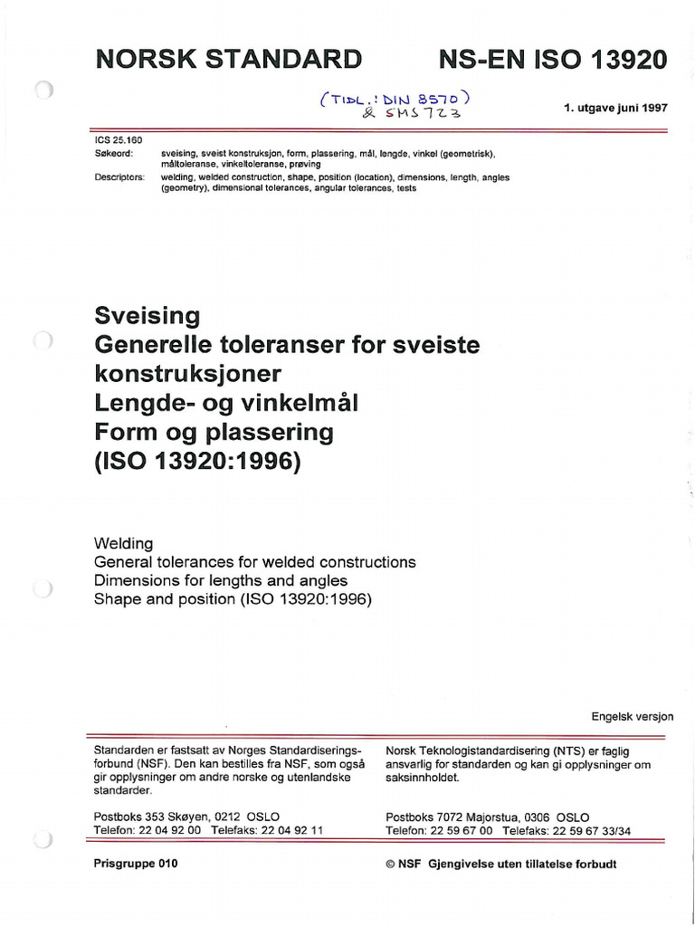 ISO 13920 Part 1 Welding Tolerances | PDF