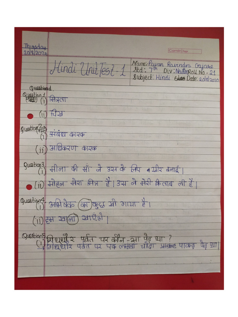 Hindi Unit Test 1 Pdf