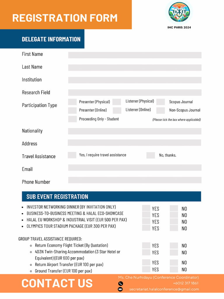 IHC PARIS 2024 OFFICIAL FORM (DELEGATE) | PDF