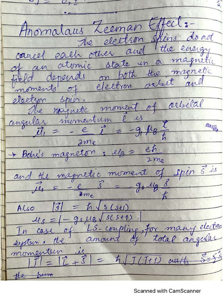 Anomalous Zeeman Effect | PDF