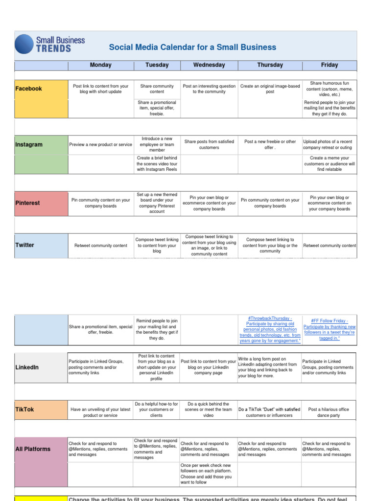 Social Media Calendar Template | PDF | Popular Culture & Media Studies ...
