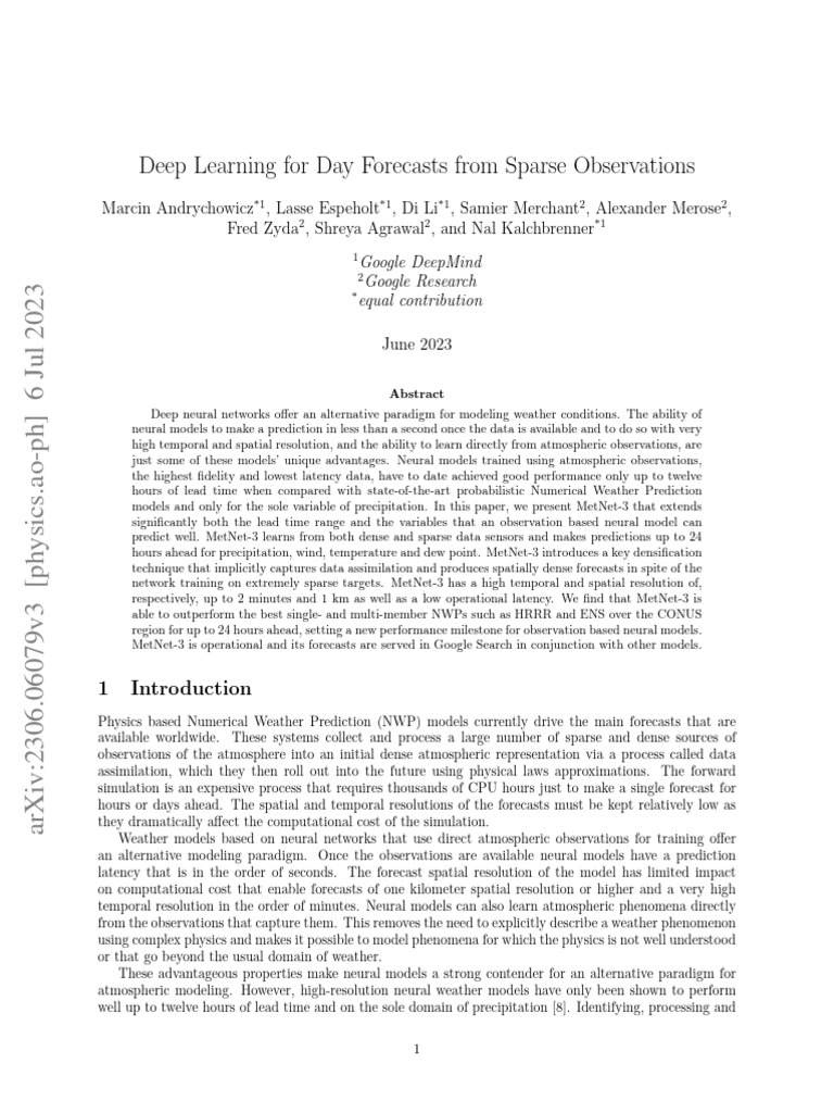 Metnet 3 - Deep Learning For Day Forecasts From Sparse Observations ...