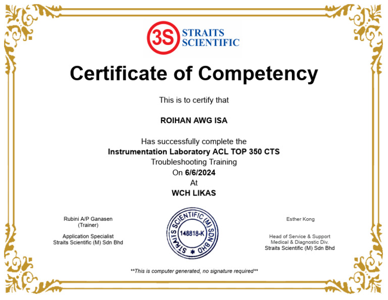 ACL TOP 350 CTS Training Certificate | PDF