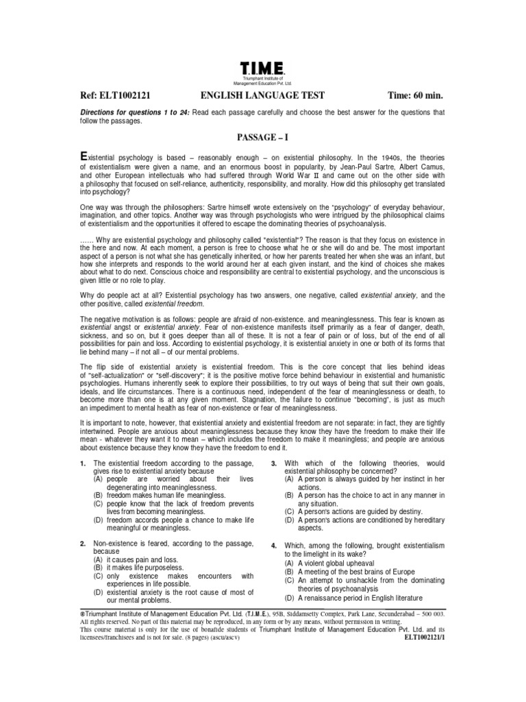 ENGLISH LANGUAGE TEST PART 6 | PDF | Existentialism | Psychology