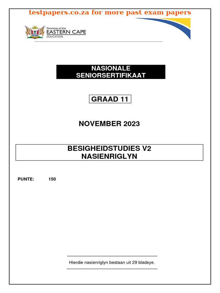 BUS STUDIES P2 GR11 MEMO NOV 2023 - Afrikaans | PDF