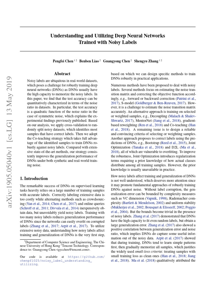 Understanding and Utilizing Deep Neural Networks Trained With Noisy ... Understanding and Utilizing Deep Neural Networks Trained With Noisy ...