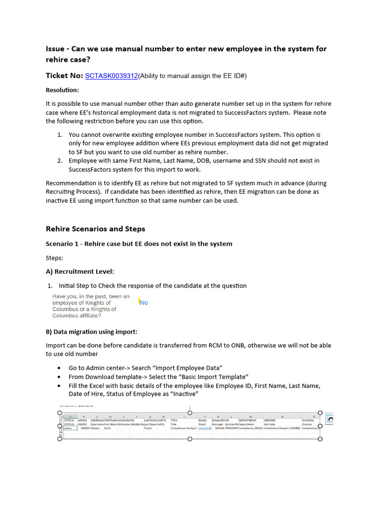 Rehire Scenarios and How To Use Original IDs v1.0 | PDF | Computing
