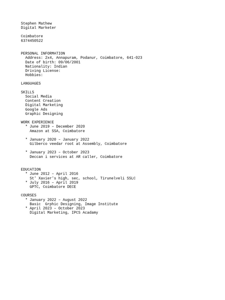 Stephen Mathew - Resume - Digital Marketer | PDF