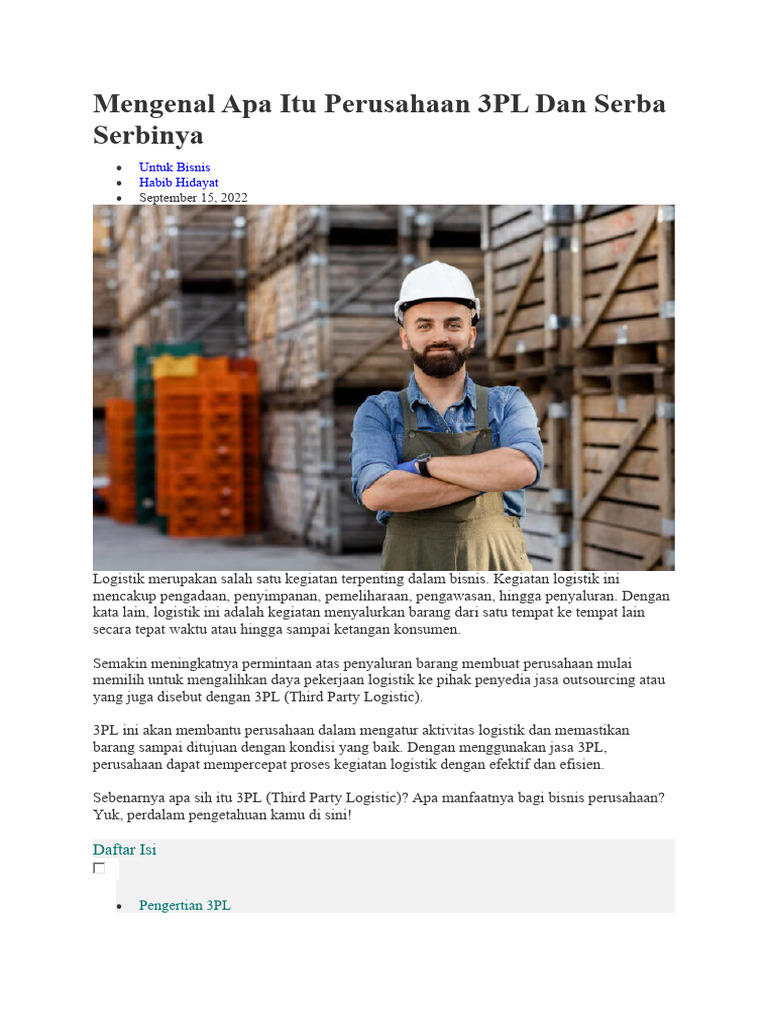 Mengenal Apa Itu Perusahaan 3PL Dan Serba Serbinya | PDF