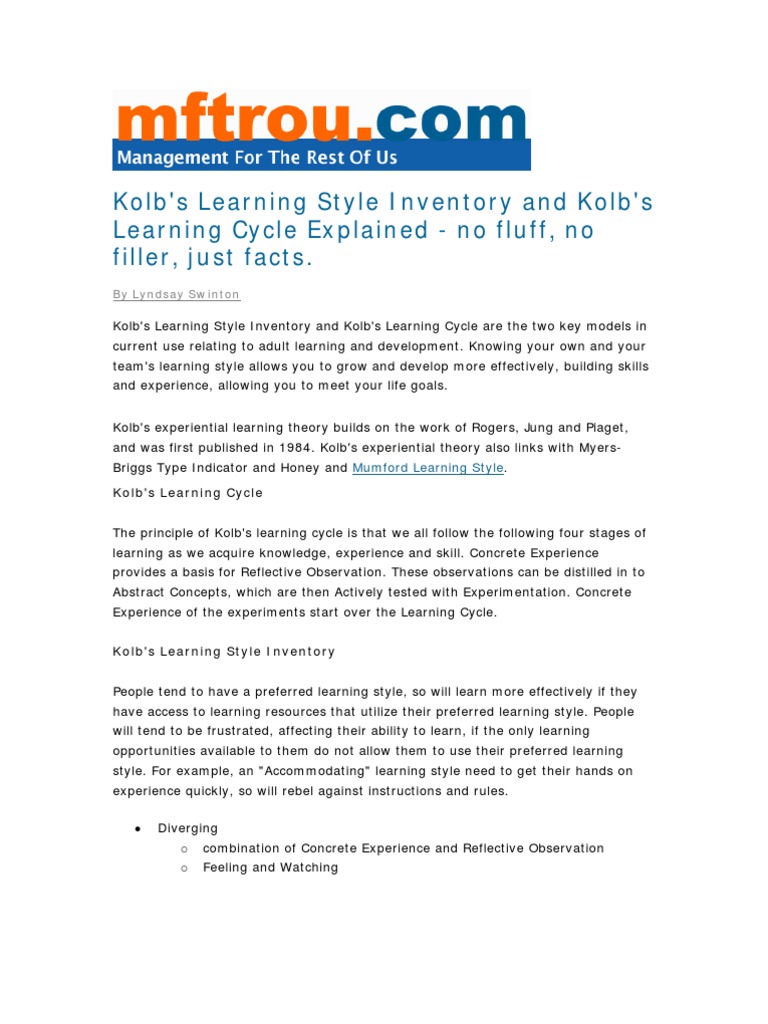 Kolb's Learning Style Inventory Explained | PDF | Learning Styles ...