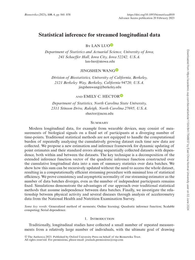 Streaming Longitudinal Data Analysis | PDF | Statistical Inference | Statistics