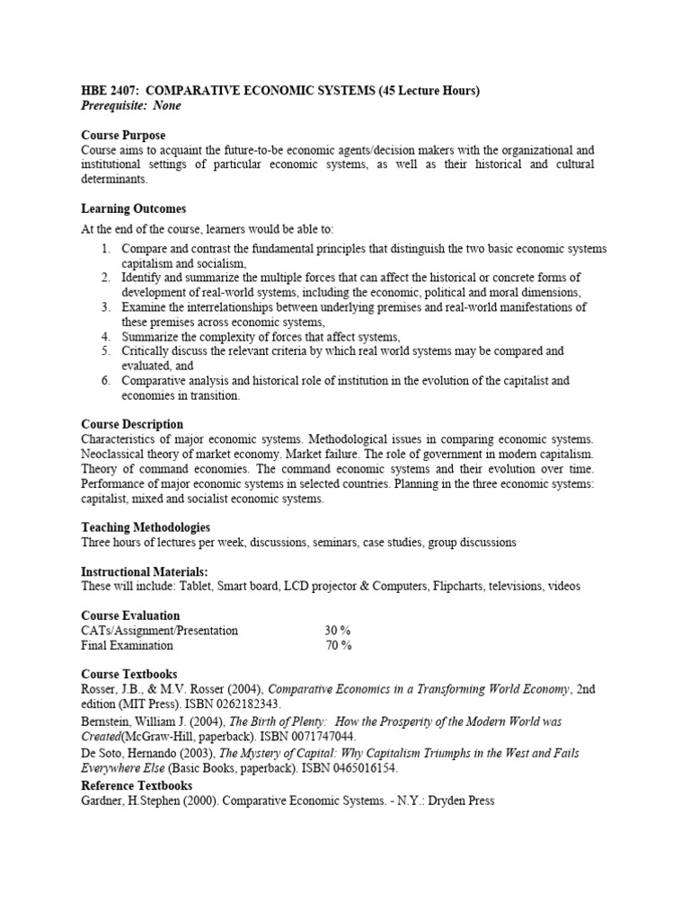 HBE 2407 Comparative Economics | PDF | Economic System | Economics