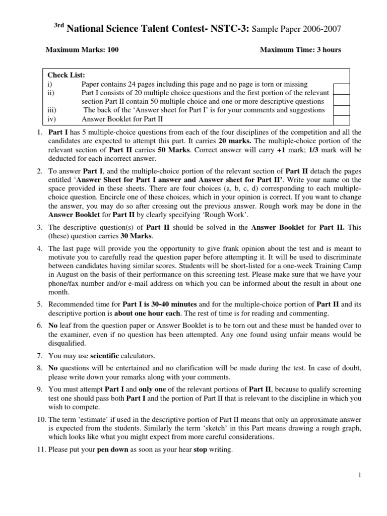 NSTC Sample Paper 2006 | PDF | Alcohol | Carbon