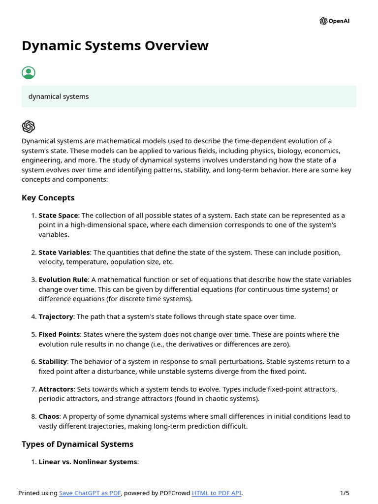 Dynamic Systems Overview | PDF | Classical Mechanics | Dynamical System