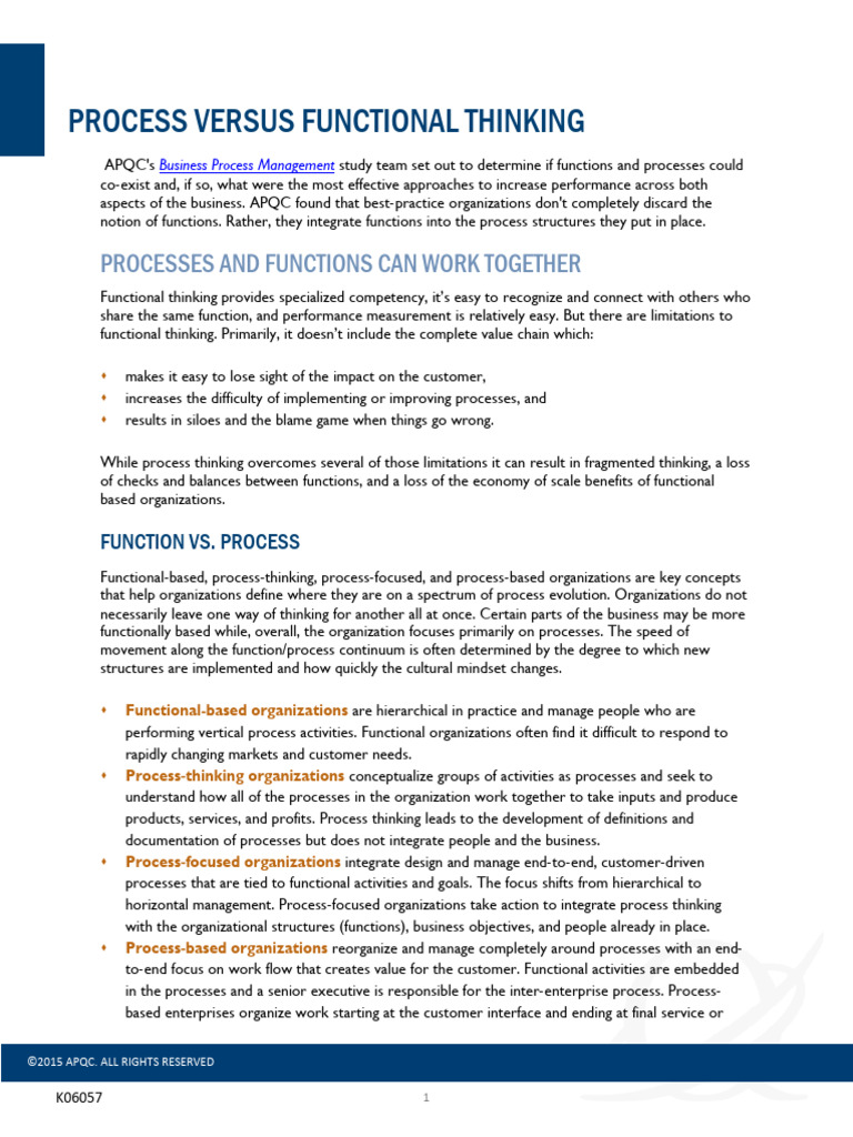 APQC_Process_Vs_Functional_Thinking | Download Free PDF | Business Process Management | Business ...