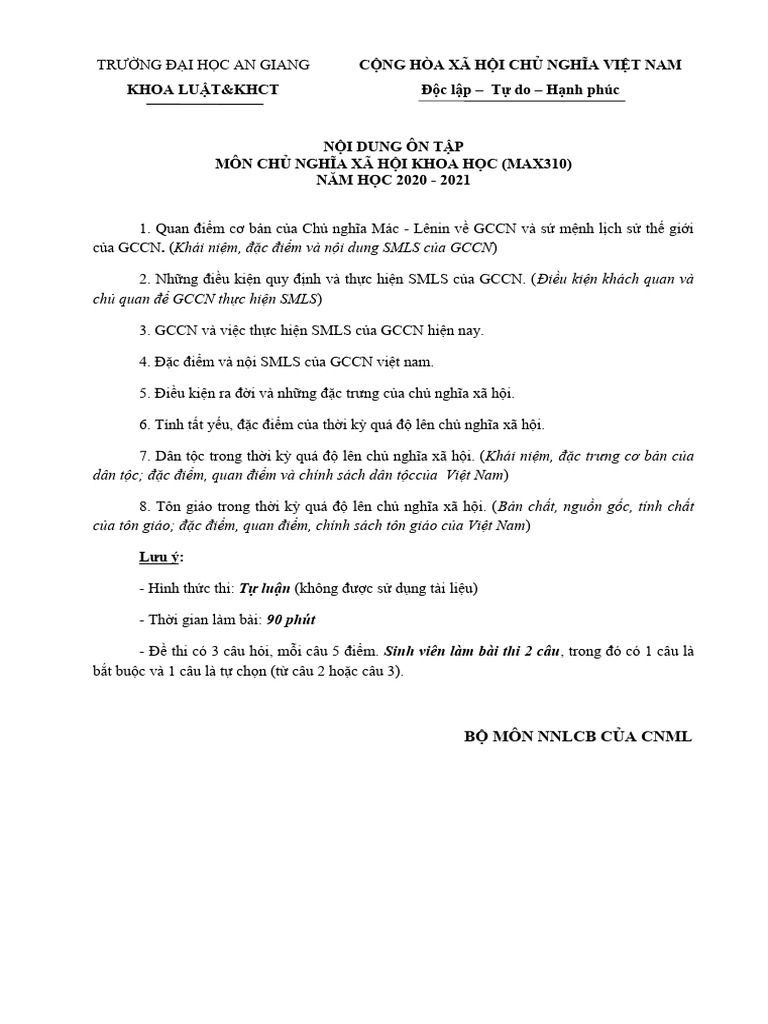 De Cuong Thi CNXH KH Hoanchinh | PDF