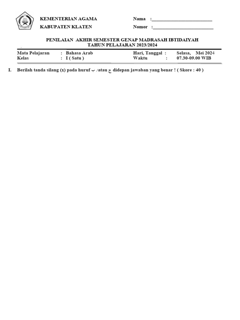 Soal PAT1 Arab | PDF