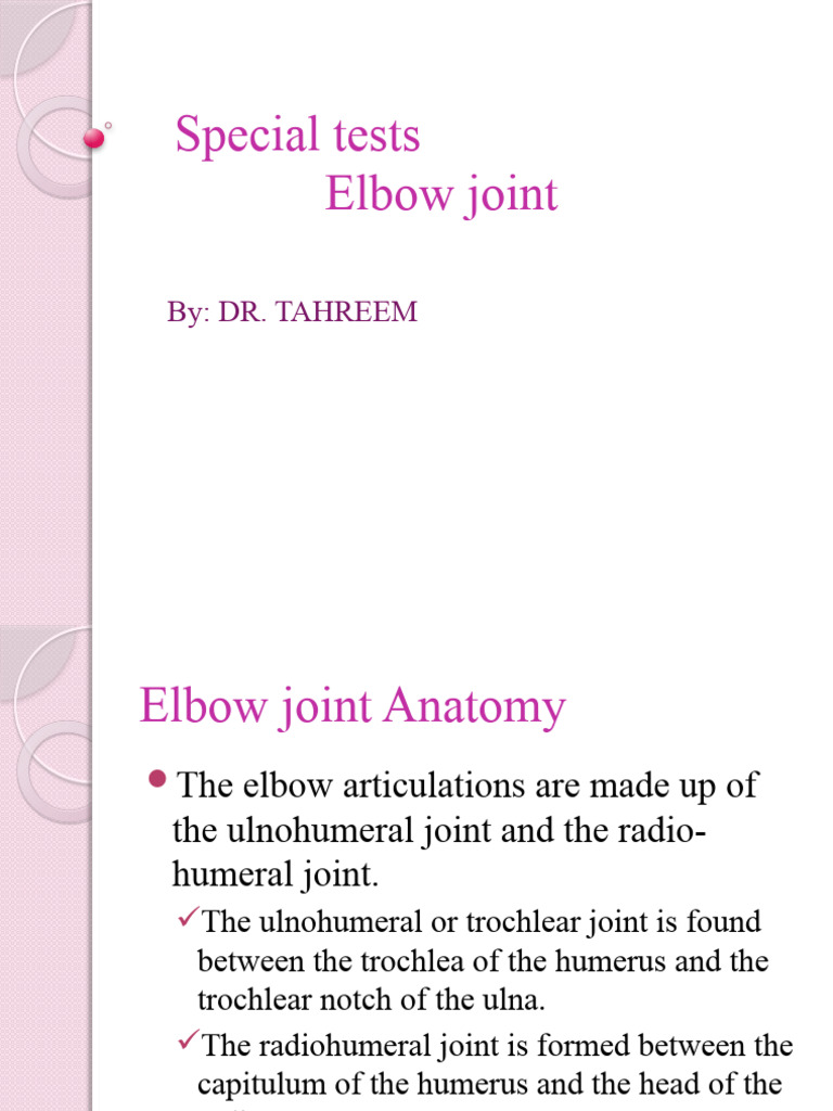 Elbow Special Tests | PDF | Elbow | Anatomical Terms Of Motion