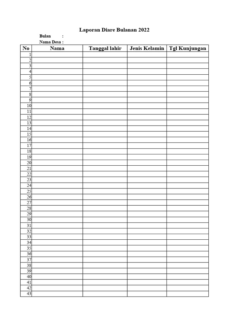 Form Laporan Diare Desa 2024 | PDF