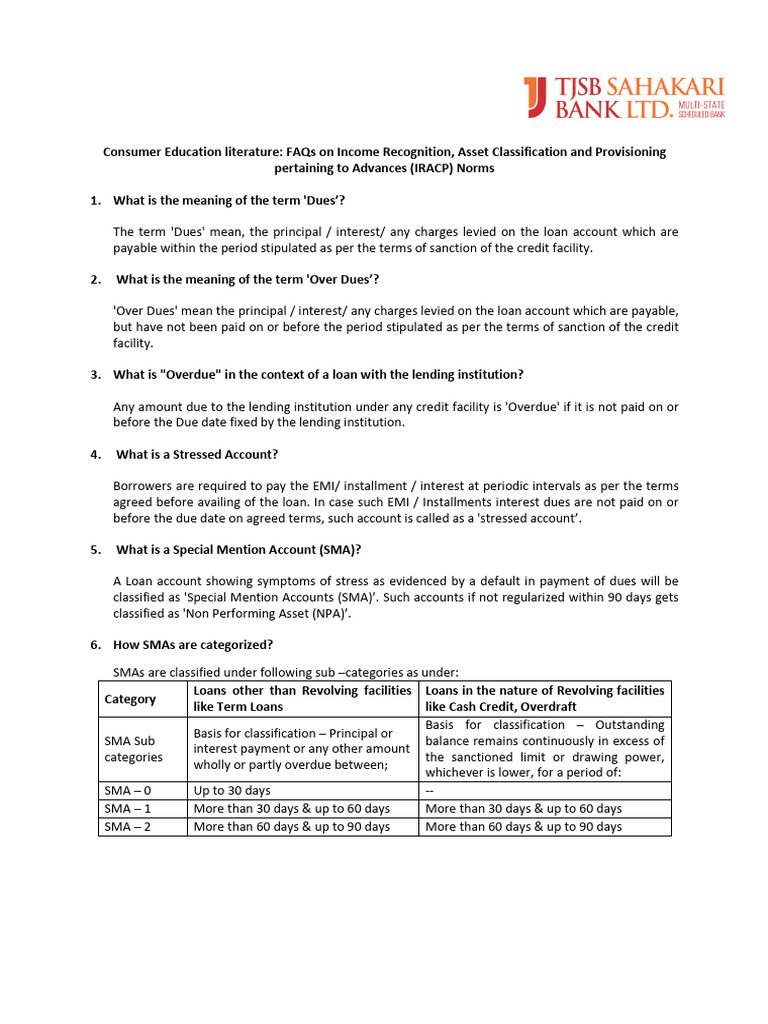 Consumer Education Literature FAQs On IRACP Norms | PDF | Loans | Debt