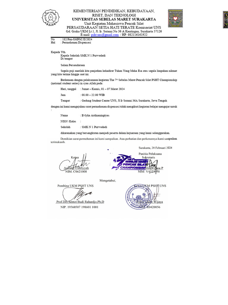 Format Dispensasi Panitia | PDF