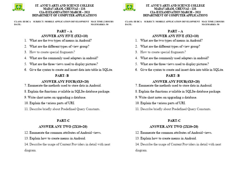 Cia Ii-Mad-Mar 2023 - Iii Bca Modified | PDF | Databases | Android (Operating System)