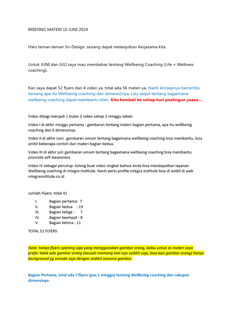 SRI Design BRIEFING MATERI 10 JUNI 2024 | PDF | Goal | Well Being