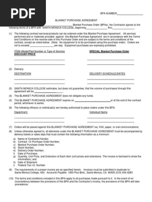 Blanket Purchase Order Sample Hq Template Documents