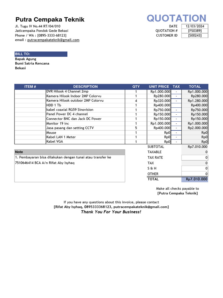 Quotation for CCTV Installation Services | PDF | Physical Layer ...