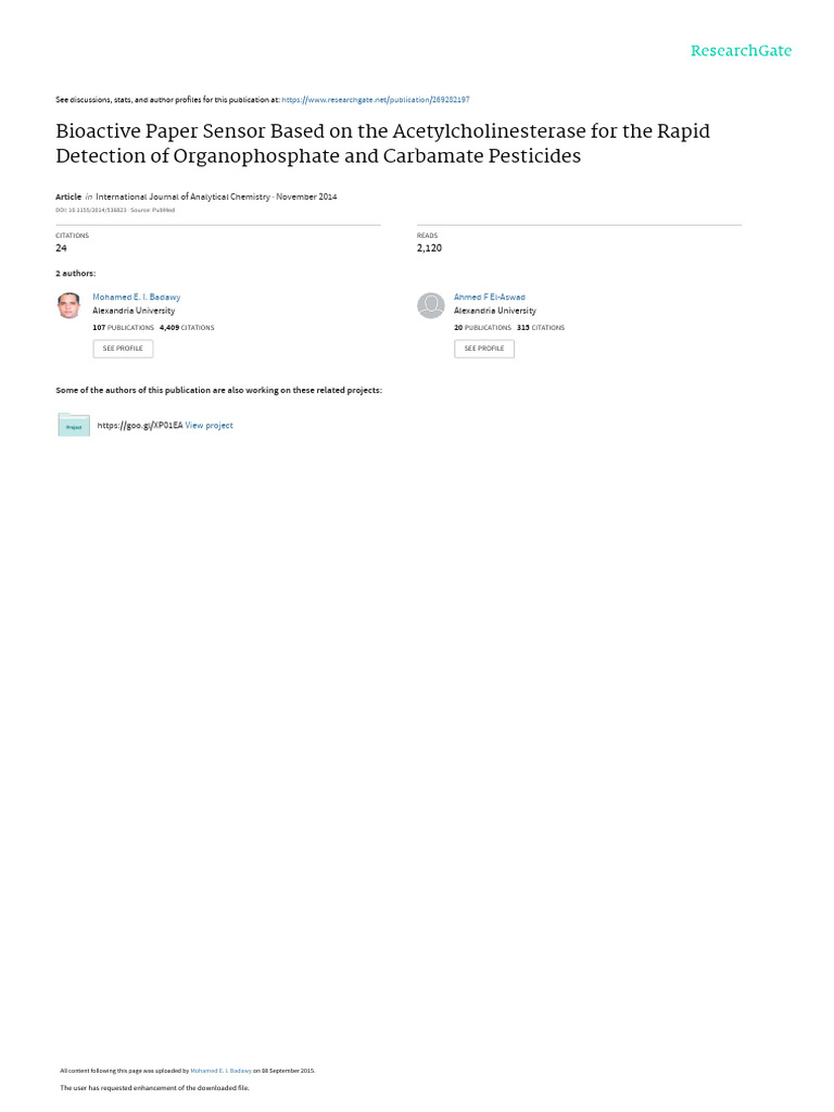 Bioactive Paper Sensor Based On The Acetylcholinesterase For The Rapid ...