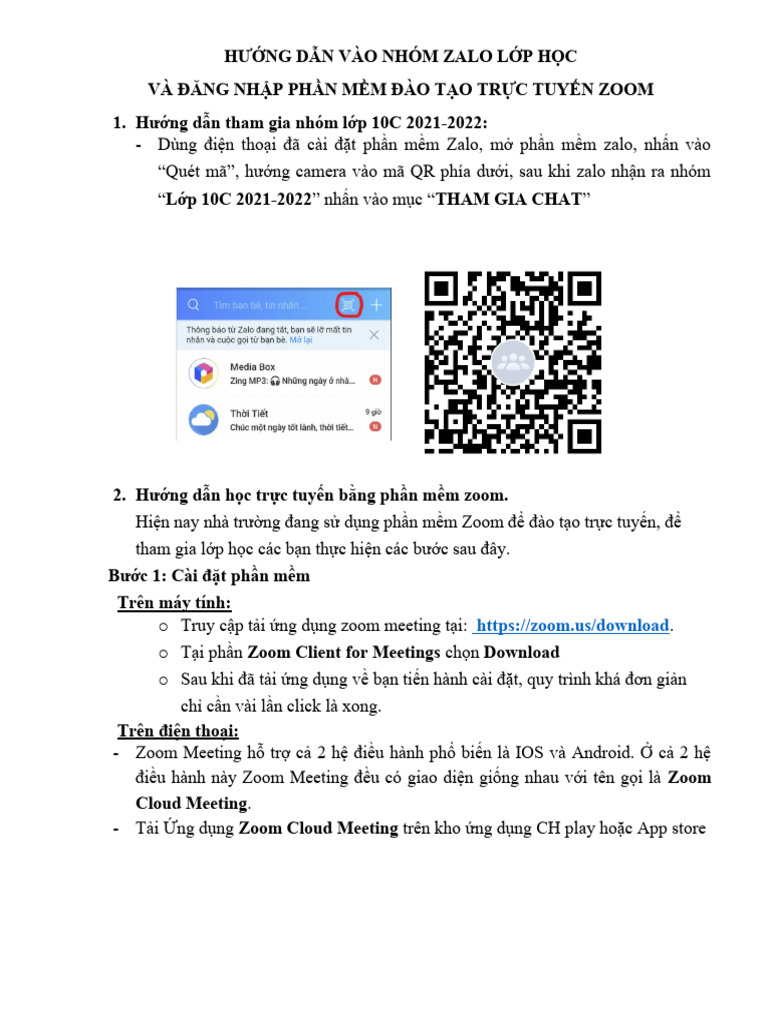 HƯỚNG DẪN VÀO NHÓM ZALO LỚP HỌC | PDF