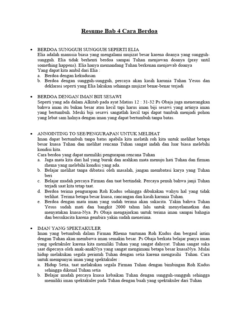 Resume Bab 4 Cara Berdoa - Indira Diani | PDF | Pengembangan Diri | Kesehatan Holistik