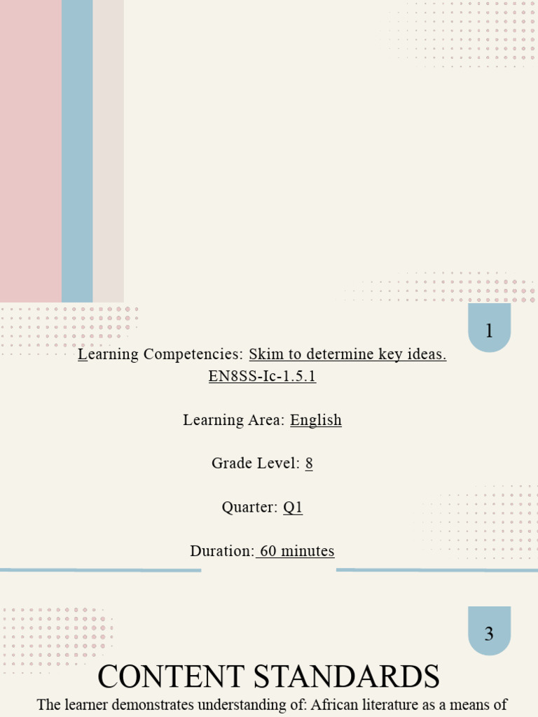 Skimming for Key Ideas in English | PDF | Speed Reading | Learning