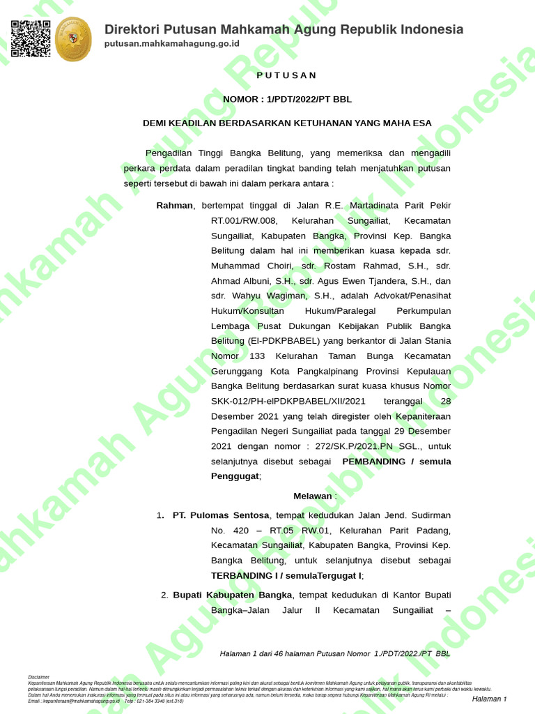 Putusan 1 PDT 2022 PT BBL 20240611142012 | PDF
