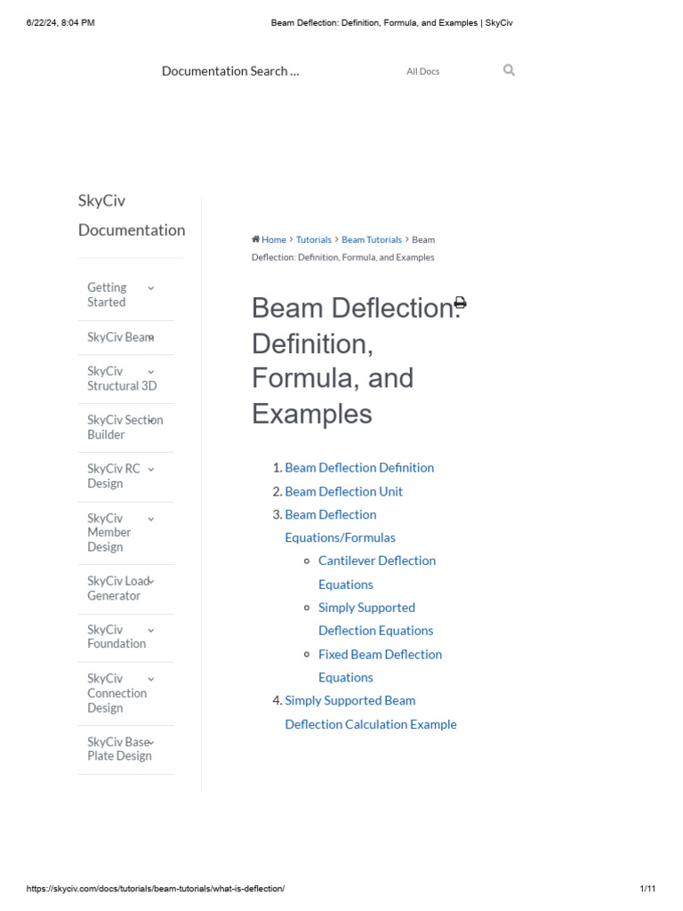 Beam Deflection - Definition, Formula, and Examples - SkyCiv | PDF | Beam (Structure) | Bending