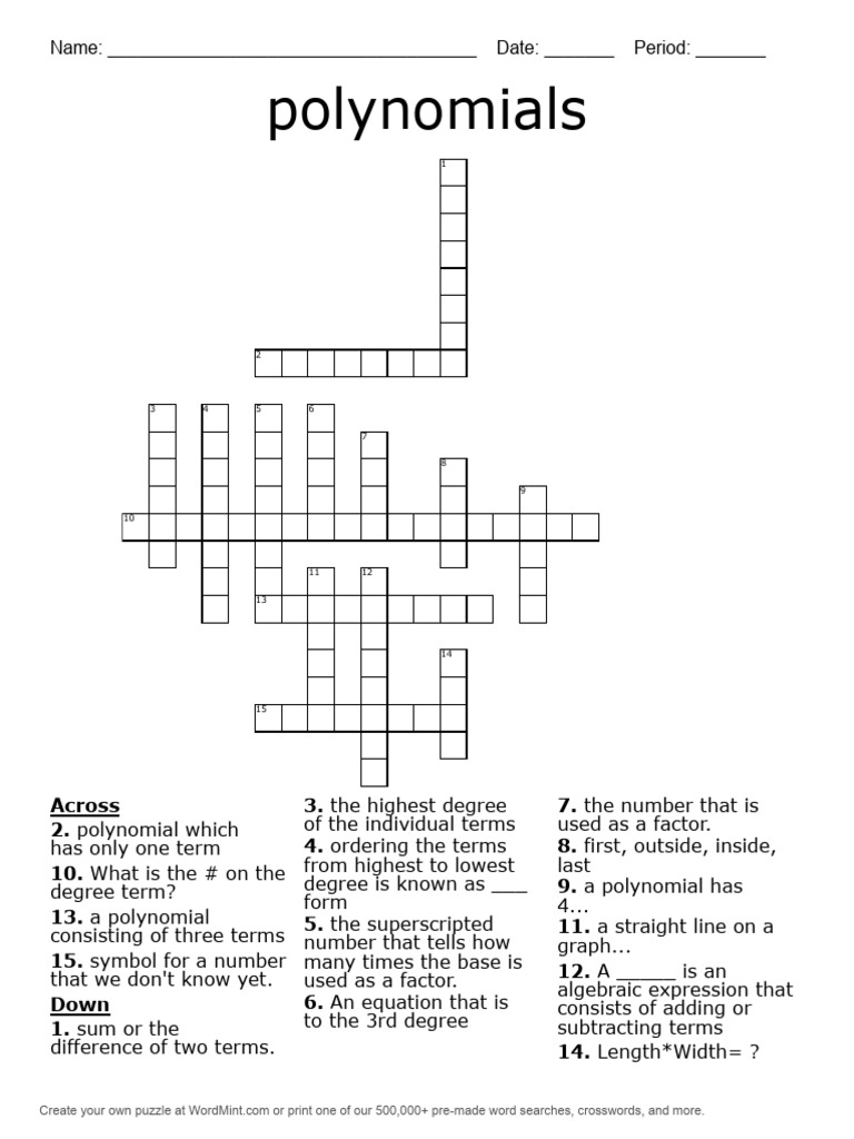 Polynomial Crossword Puzzle Guide | PDF