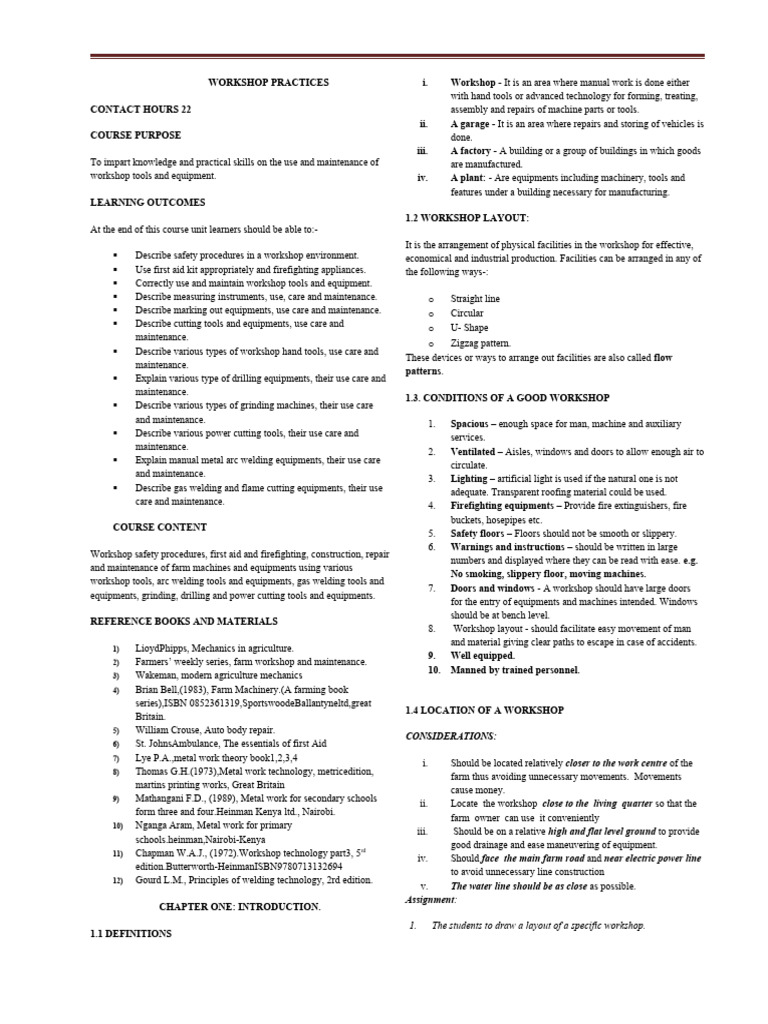 Workshop Safety and Tool Maintenance Guide | PDF