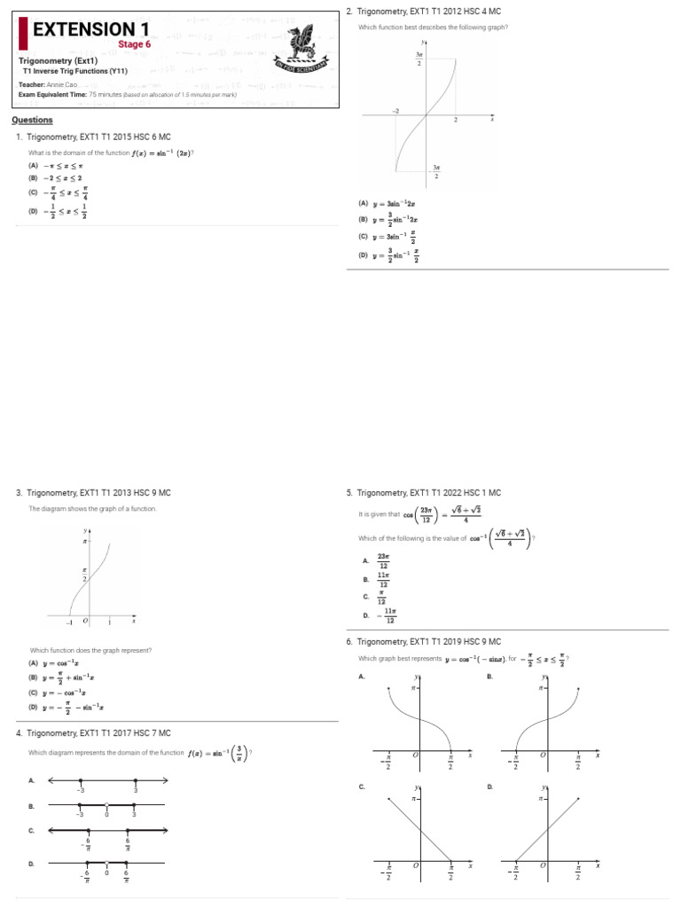 11EXT. Inverse Trigonometry Qs | PDF | Function (Mathematics ...