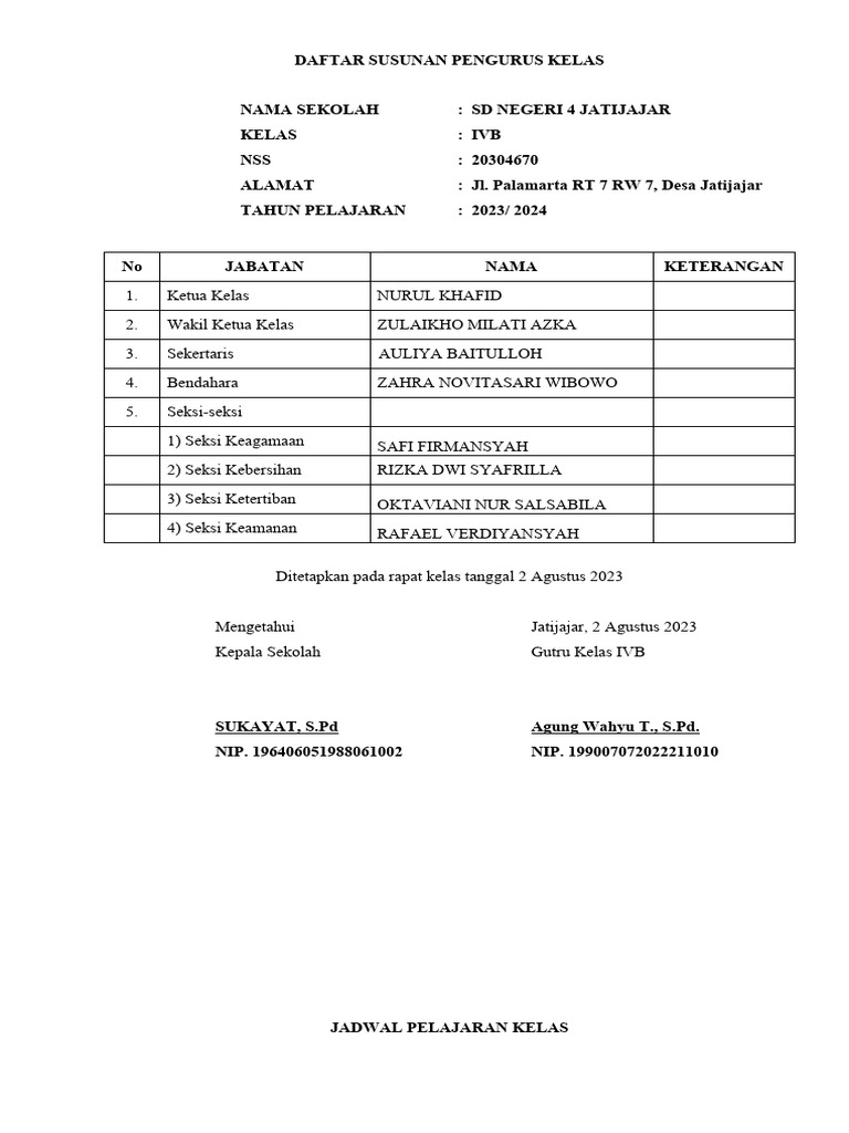 Administrasi Guru Kelas Ivb 2023-2024 | PDF