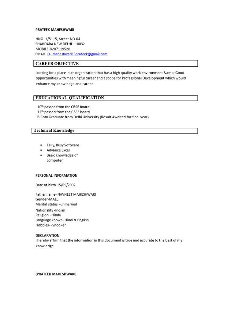 Resume Prateek | PDF | Career & Growth