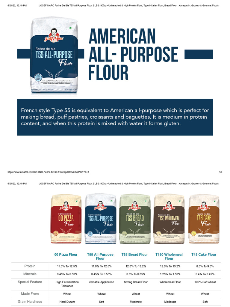 JOSEF MARC Farine de Ble T55 All Purpose Flour 2 LBS (907g ...