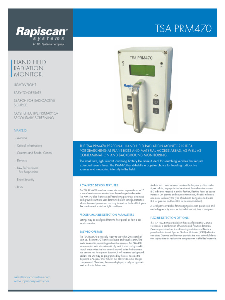 24_TSA PRM470 Datasheet | Download Free PDF | Radiation | Gamma Ray