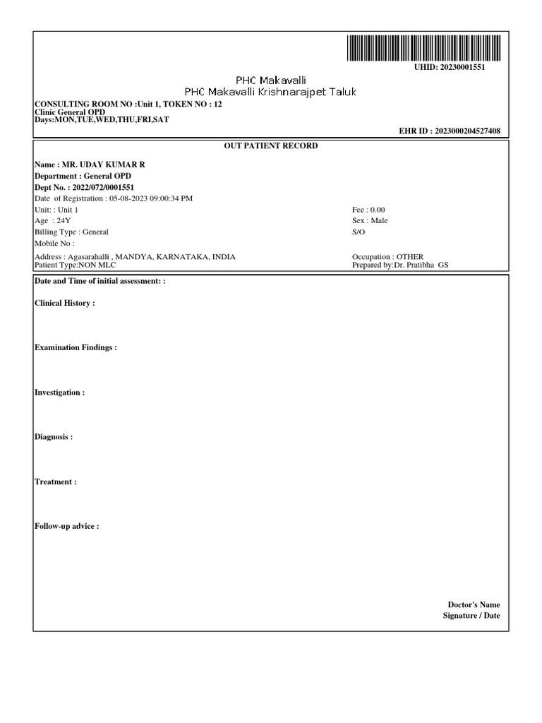 Jayanagar Opd Ticket PDF Controller | PDF