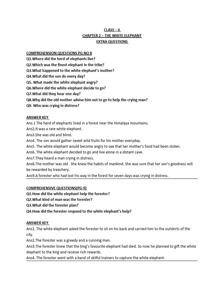 Chapter 2 The White Elephant Extra Questions | PDF