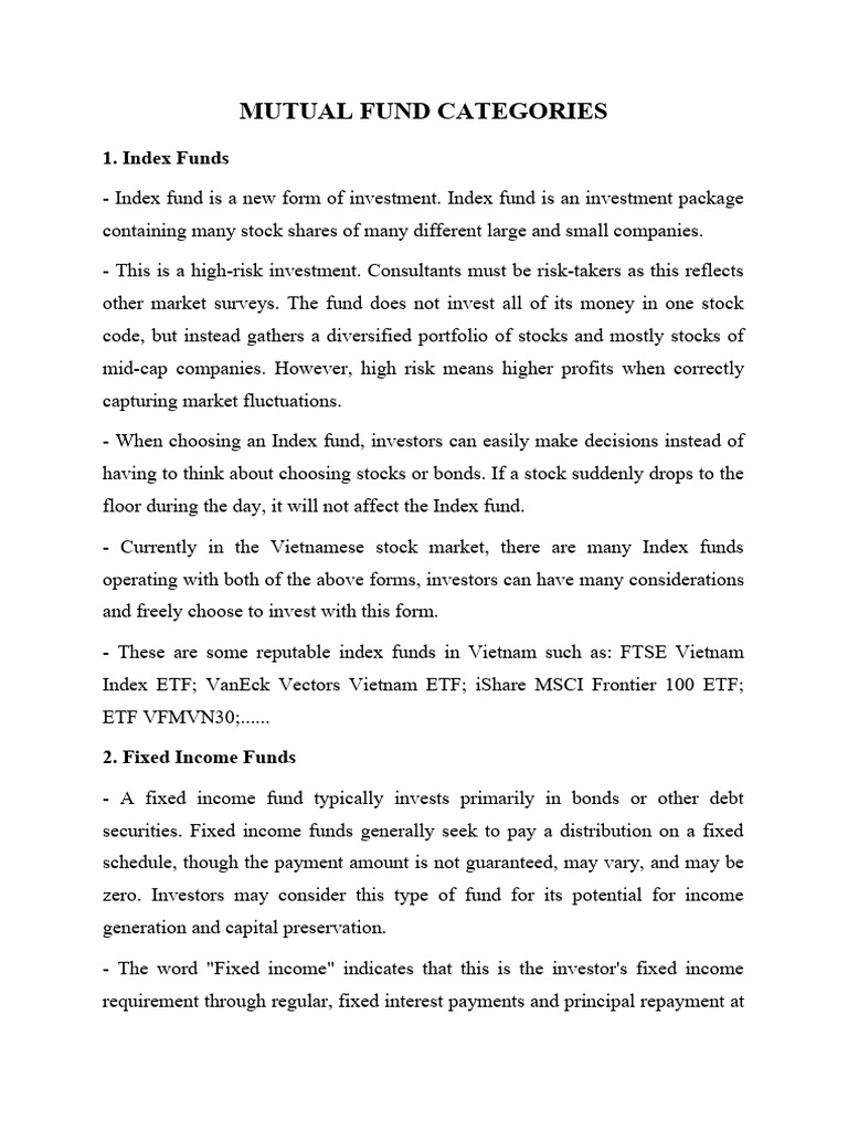Mutual Fund Categories Pdf Bonds Finance Investment Fund