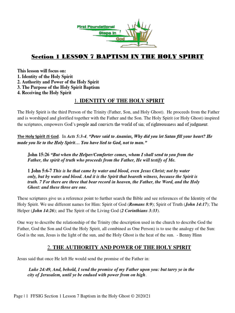 2ffsig Section 1 Lesson 7 Baptism in the Holy Spirit | Download Free ...