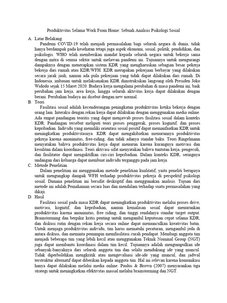 Analisis Produktivitas WFH dan Psikologi | PDF